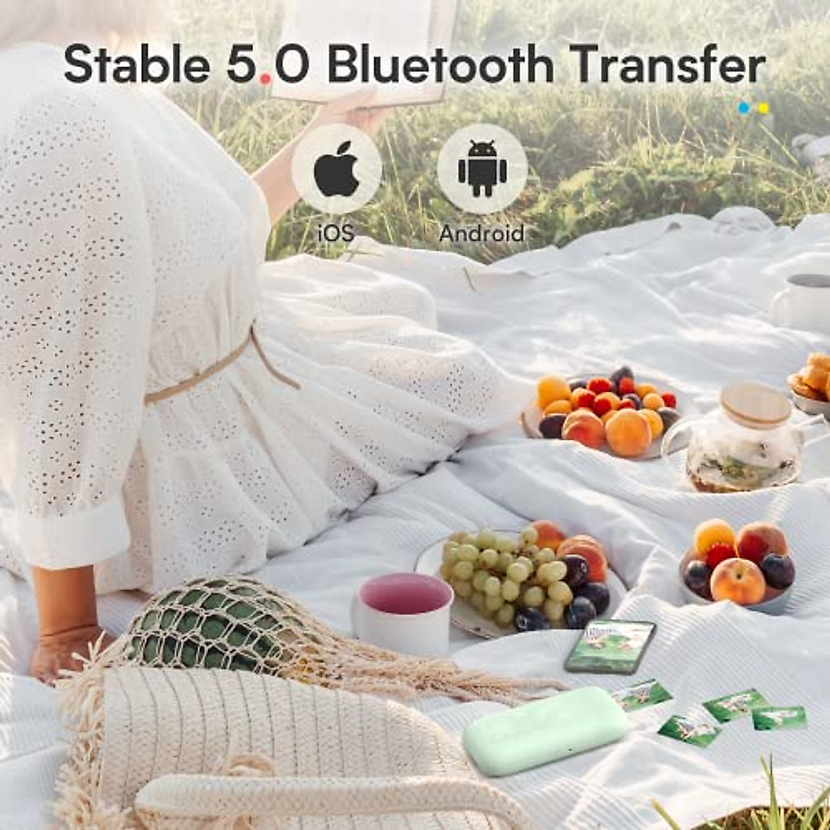 Liene Photo Printer, 2x3” Mini Portable Instant Photo Printer Bundle w/ 50 Zink Adhesive Paper, Bluetooth 5.0, Compatible w/iOS & Android, Small Picture Printer for iPhone, Smartphone, Green