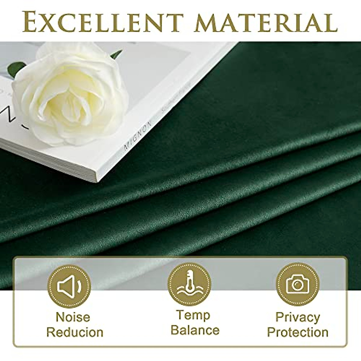 StangH Dark Green Velvet Curtains - Super Soft Blackout Panels Holiday Decor Christmas Backdrop Curtains, Grommet Thermal Insulated Sliding Door Covering, Wide 52 by Long 96 inch, 2 Panels