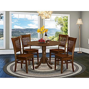 East West Furniture DLVA5-ESP-W 5 Piece Kitchen Table Set for 4 Includes a Round Dining Room Table with Dropleaf and 4 Solid Wood Seat Chairs, 42x42 Inch, Espresso