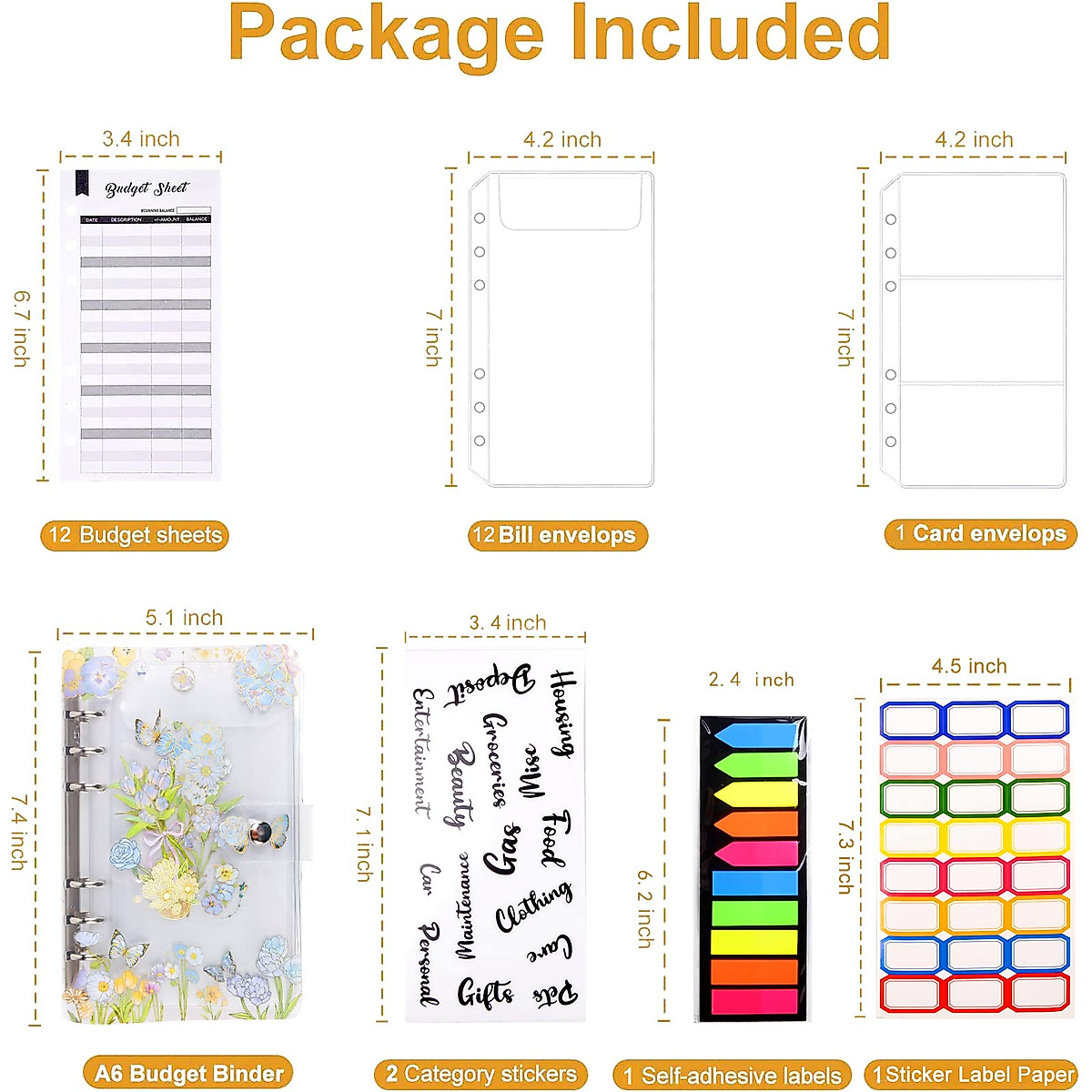 ChezMax Budget Binder,Envelope Tracker Set for Saving Money, A6 Size Cash Expense Envelopes with 1 DIY Sticker, 12 PCS Monthly Budgeting Planner & Money Organizer Pockets,1 3 Pockets Card Sheet