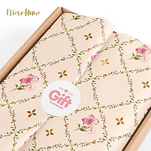 NICROHOME EUR 24 Sheets Sage Green Tissue Paper, Pink Small Gifts Floral Tissue Wrapping Paper for Christmas Crafts, Flower Bouquet Wrap, Wedding, Bridal Shower Gifts Bags (15 X 20 Inch)