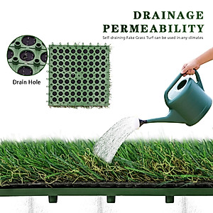 CJNLON 12"x12" Artificial Grass Tiles, 9 Packs Self-draining Fake Grass Turf Tiles Set for Flooring Decor, Dog Pads Indoor Outdoor 1.57'' in Pile Height