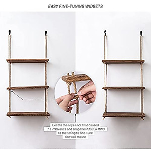 Labcosi 3 Tier Rope Wall Hanging Floating Shelves, Rustic White Wall Shelf, Swing Wood Farmhouse Decor Living Room, Bathroom, Bedroom, and Outdoor