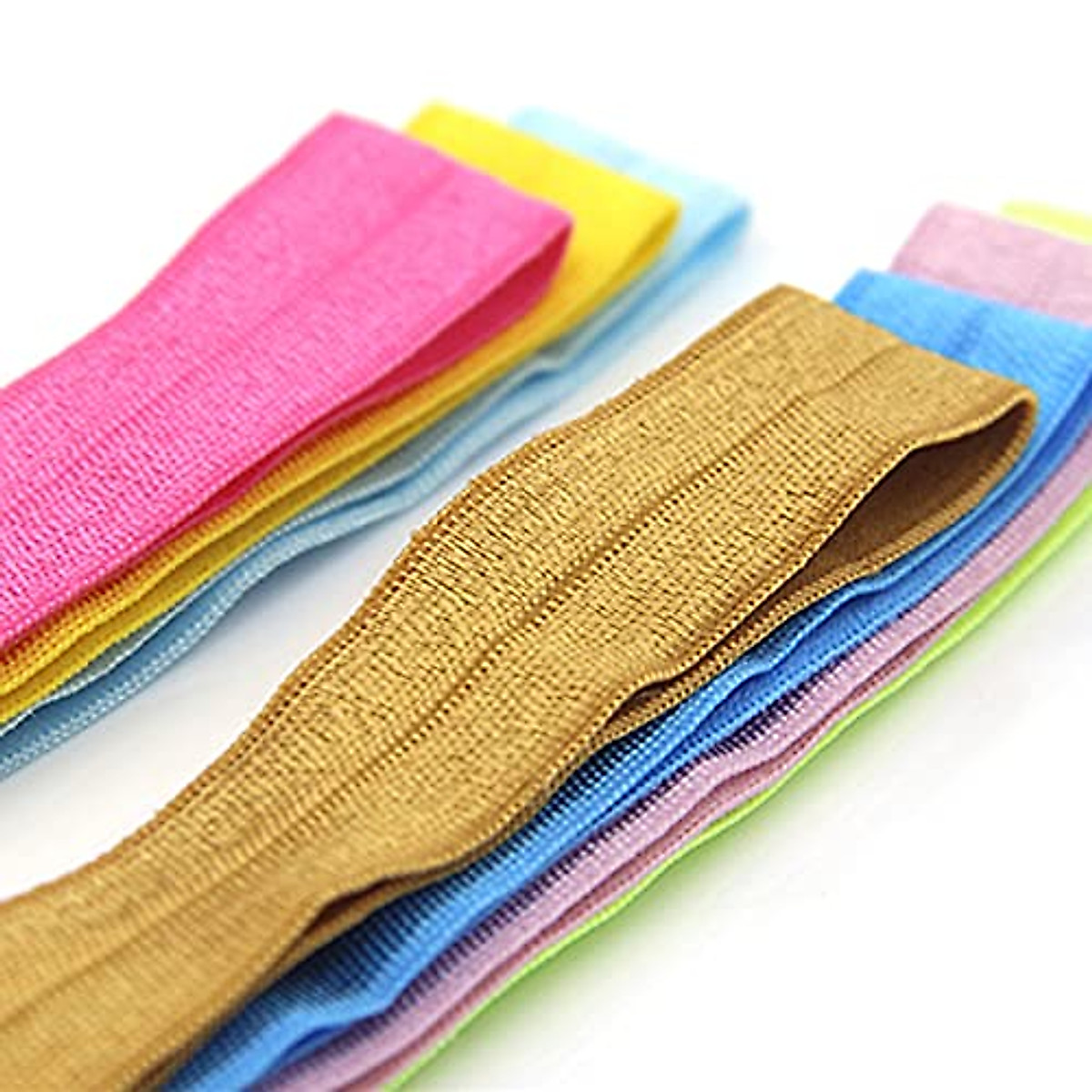 WEKIVA Silk Ribbon for Crafts,5 Yards 15mm Elastic Band Multicolor Fold Over Spandex Elastic Ribbon for Sewing Lace Trim Waist Band Garment Accessory