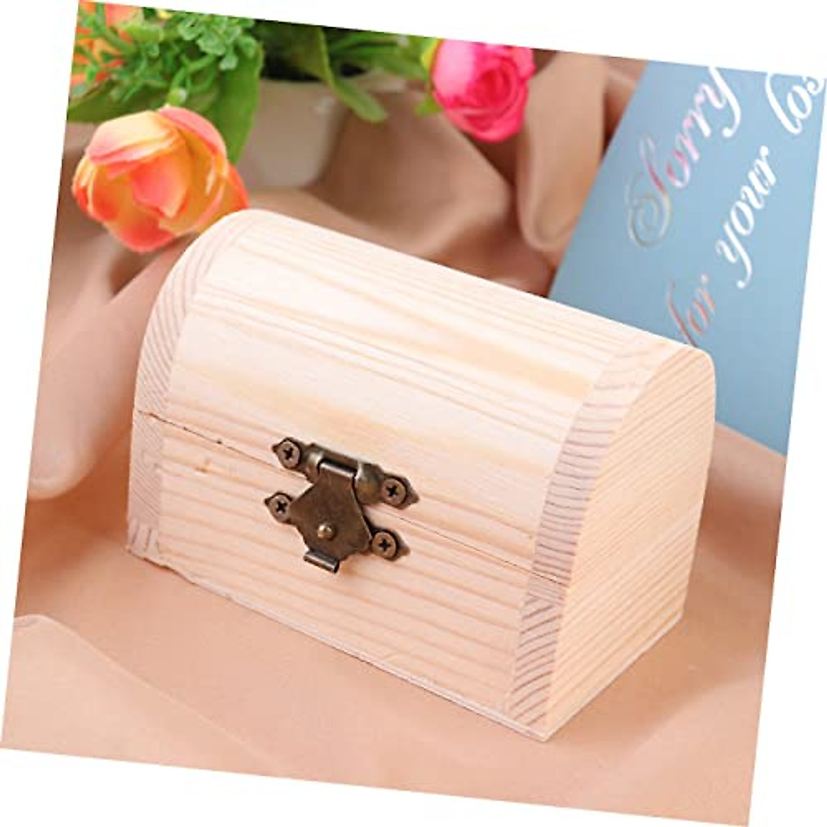 EXCEART 2pcs box with Locking Simple Size Your DIY Jewelry Lid Storage and Paintable Organizer Handcraft Case Center Clasp Make Wood Hinged Trinket Arch Gift Home Wooden for Decoration