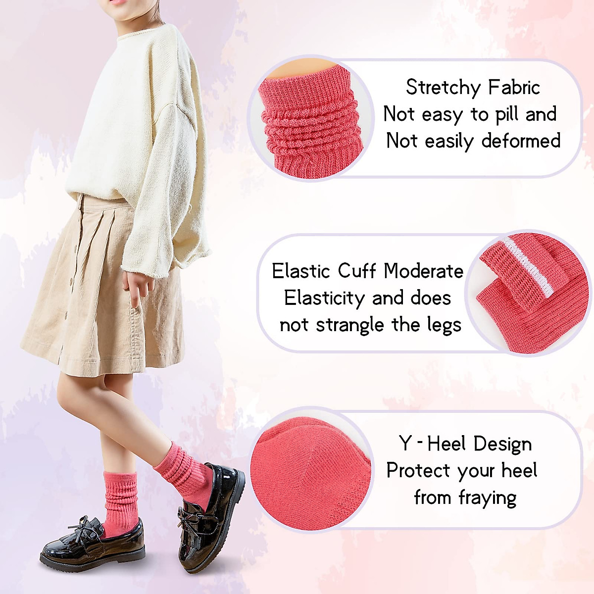 JOCMIC Girls Socks Kids Slouch Socks Girls Toddler Long Socks for Girls 6-8 Years White