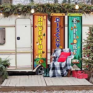 Chiisong 3 Pcs Camping Party Banners Camping Door Porch Sign Camping Party Decoration Camper Adventure Sign Welcome Camping Banner for Camping Theme Birthday Party Classroom Campsite Decorations