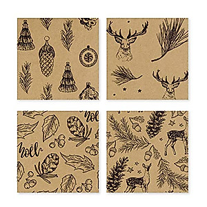 RUSPEPA Christmas Wrapping Paper - Brown Kraft Paper with Black Christmas Elements Print Paper - 4 Roll-30Inch X 10Feet Per Roll