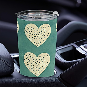 QWEUIOP 20oz Insulated Travel Coffee Mug Abstract Green Heart Pattern Stainless Steel Tumbler with Lid Double Wall Vacuum Coffee Cup For Hot and Cold Drinks14205