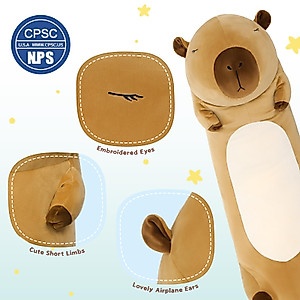MorisMos Long Capybara Body Pillow 39.3in, Cute Capybara Stuffed Aminal Sleeping Big Pillow Cuddly Soft Throw Pillow Toy Gift for Kids Grilfriend