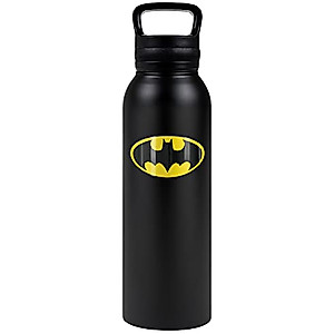 Batman - Logo OFFICIAL Batman Classic Logo 24 oz Insulated Canteen Water Bottle, Leak Resistant, Vacuum Insulated Stainless Steel with Loop Cap, Black