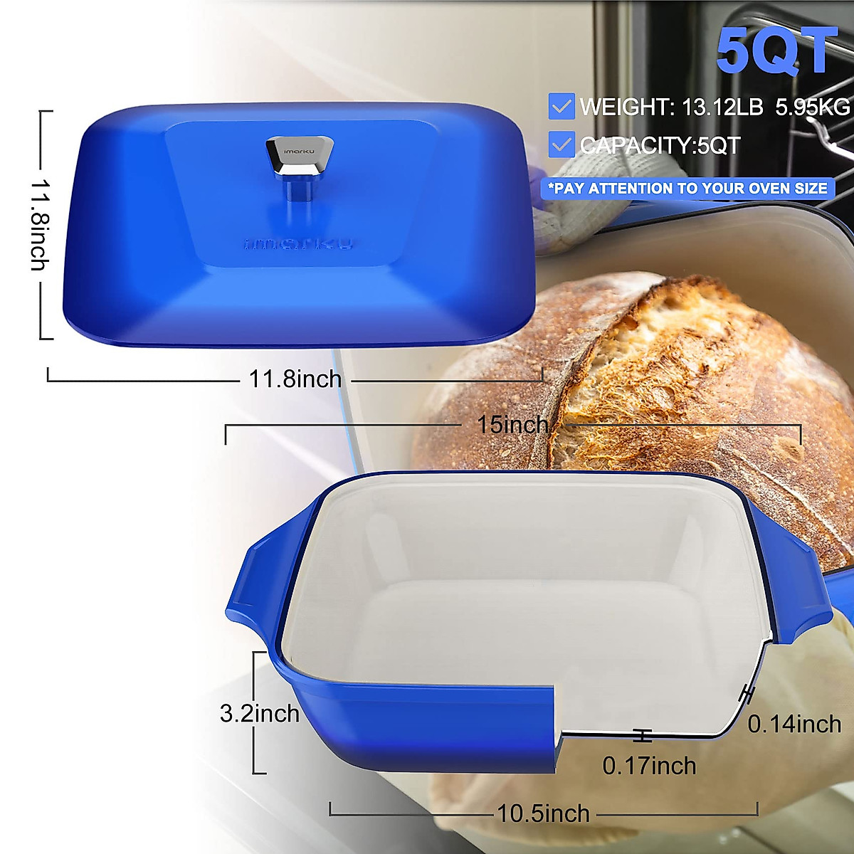 Dutch Oven, imarku 5 Quart Braiser Pan Nonstick Heavy Duty Enameled Cast Iron Dutch Oven Pot, Oven Safe Up To 550°F, Enamel Coating, Nonstick Easy to Clean, Best Father's Day Gifts