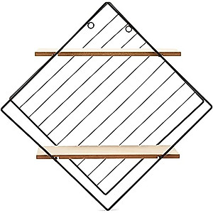 Farmlyn Creek 2 Tier Wall Shelf, Floating Geometric Diamond Rustic Decor (17 x 17 x 4.5 in)