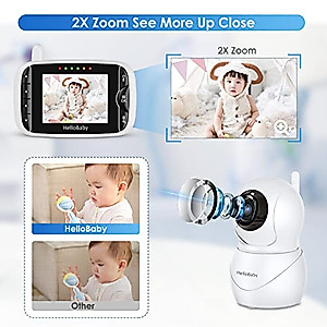 HelloBaby Monitor with Camera and Audio, IPS Screen LCD Display Video Baby Monitor No WiFi Infrared Night Vision, Temprature, Lullaby, Two Way Audio and VOX Mode (HB66)