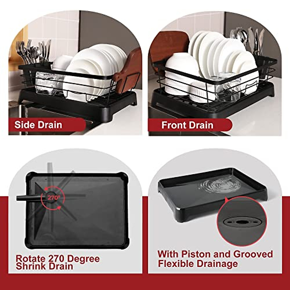 Dinkich Dish Drying Rack with Tray, Stainless Steel Rust Proof Dish Rack for Kitchen Counter Cabinet Tabletop, Kitchen Storage and Organisation Holder