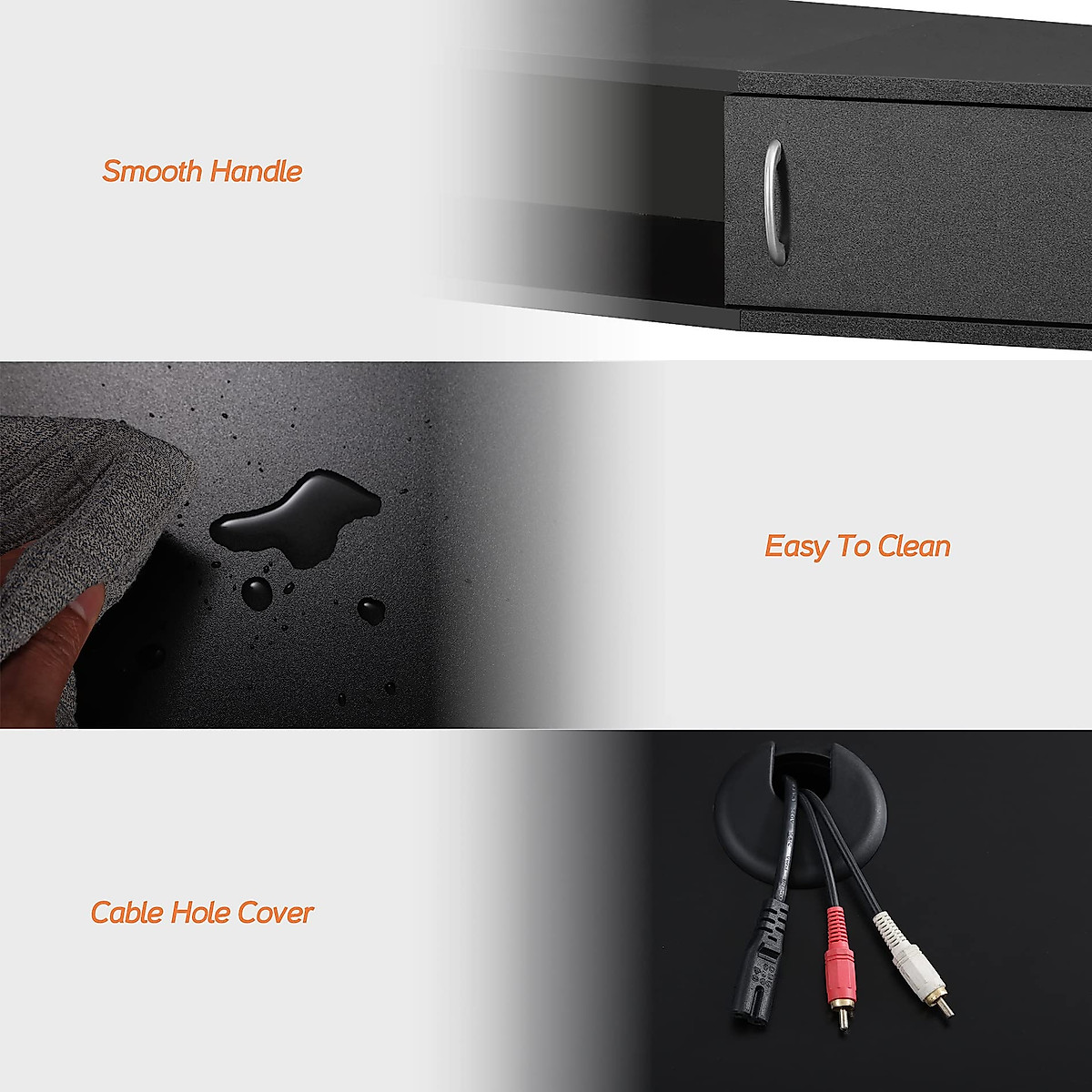 FITUEYES Floating TV Stand Wall Mounted Shelf with Colorful LED Lights, Wood Media Console Entertainment Center Under TV, Cabinet Hutch Desk Storage for Home and Office,Black