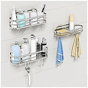 TreeLen 3 Pk-Adhesive Shower Shelves, Shower Wall Caddy, Bathroom Shower Organizer-Stainless Steel