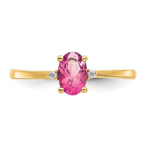 IceCarats 10K Yellow Gold Diamond Pink Tourmaline Ring Gemstone Band April October Birthstone Jewelry Size 6