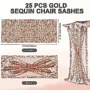 Windyun 50 Pcs Stretch Folding Chair Cover and Sequin Chair Sashes Universal Spandex Chair Slipcovers Double Sided Sequin Bows Washable Chair Protector for Wedding Birthday Banquet (White, Rose Gold)