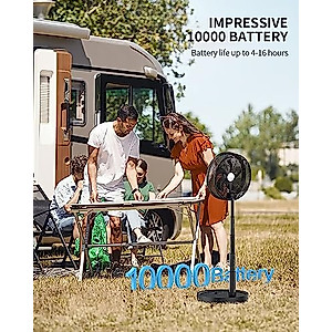 EasyAcc 12'' Portable Foldable Oscillating Standing Fan, Remote Control Rechargeable Fans for Home,10000 Battery Operated Fan with Adjustable Height, 8 Speed, Timer, Quiet Fan for Bedroom Camping