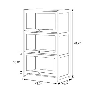MoNiBloom 3 Tier Book Cabinet with Acrylic Doors, Bamboo Display Shelf Organizer Stand for Children's Student, Hallway, Home, Office, Brown