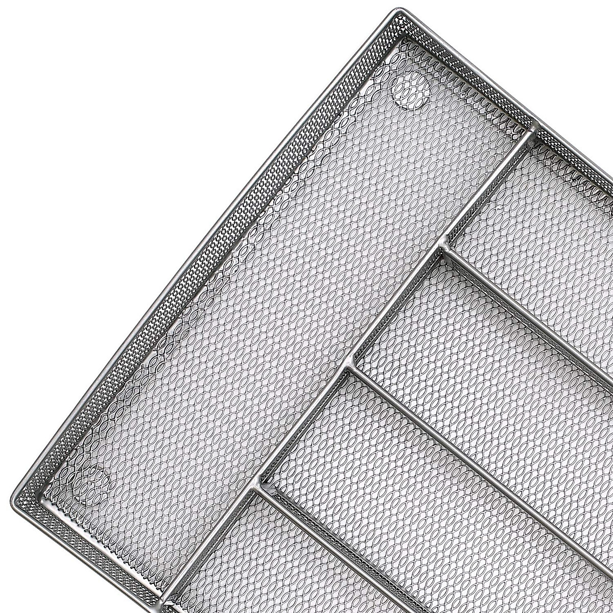 JANE EYRE Drawer Organizer, Cutlery Tray Silverware Flatware Storage Divider for Kitchen, Mesh Wire with Non-slip Foam Feet, 5 Component, Silver