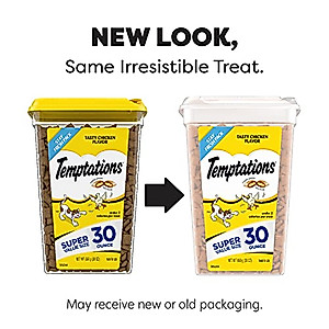TEMPTATIONS Classic Crunchy and Soft Cat Treats Tasty Chicken Flavor, 30 oz. Tub (Packaging May Vary)