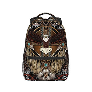 MANQINF Native American Indian Backpack,Retro Bookbags Laptop Bag Shoulder Bags Travel Hiking Camping Daypack for Men Women