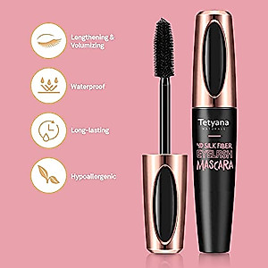 4D Silk Fiber Lash Mascara Waterproof, Luxuriously Longer, Thicker, Voluminous Eyelashes, Long-Lasting, Dramatic Extension, Smudge-proof, Hypoallergenic Formula