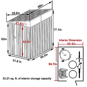 MUPATER Outdoor Storage Shed 4x8 FT, Garden Tool Shed, Metal Lean-to Shed Kit for Backyard Lawn with Lockable Door and Vents, Grey