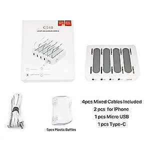 SooPii Charging Station for Multiple Devices, 4-Port Charger Station with 4 Mixed Charging Cables Included,for Home,Office,Travel