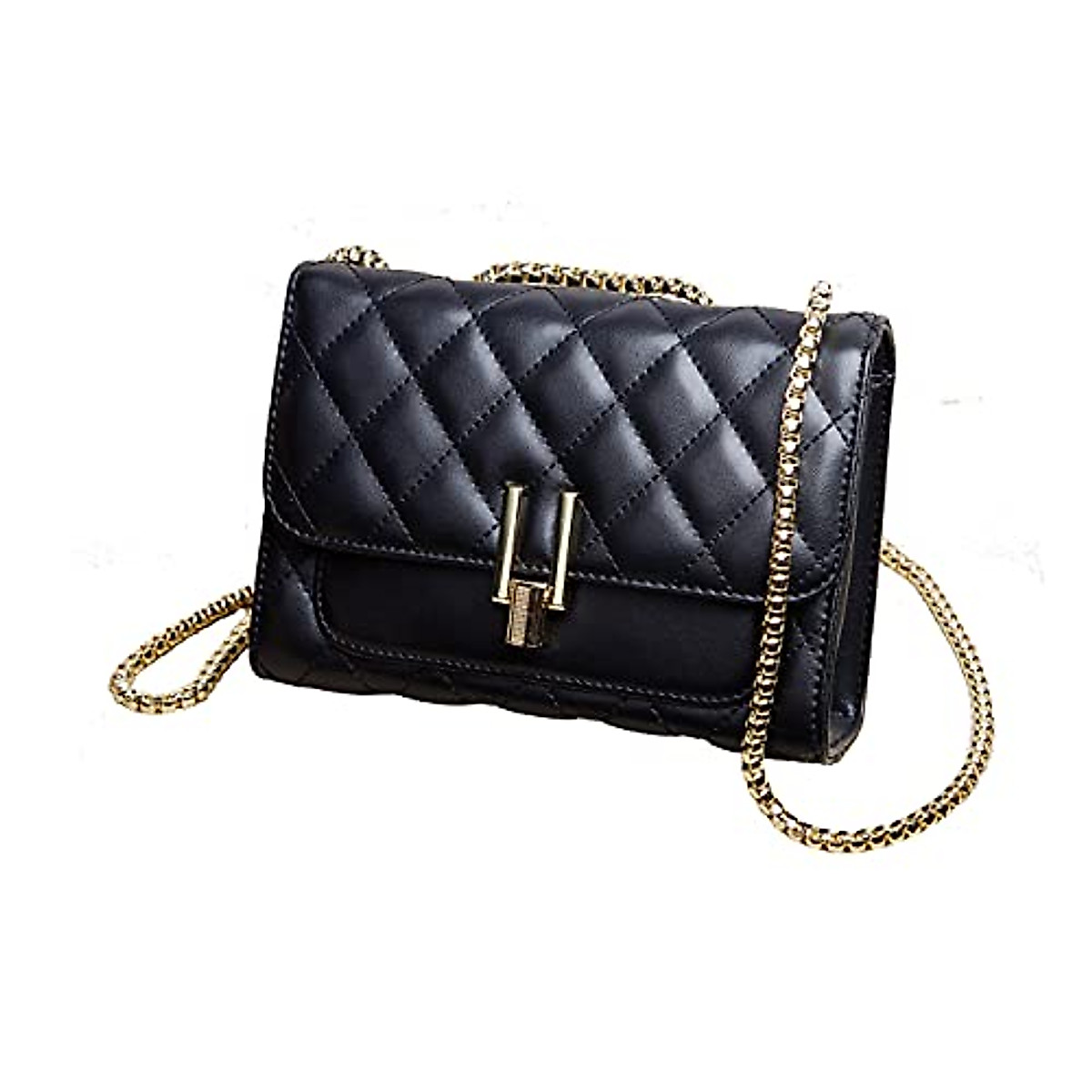 Plergi Small Genuine Leather Crossbody Quilted Flap Handbag with Chain Strap for Women Lightweight Cellphone Bag