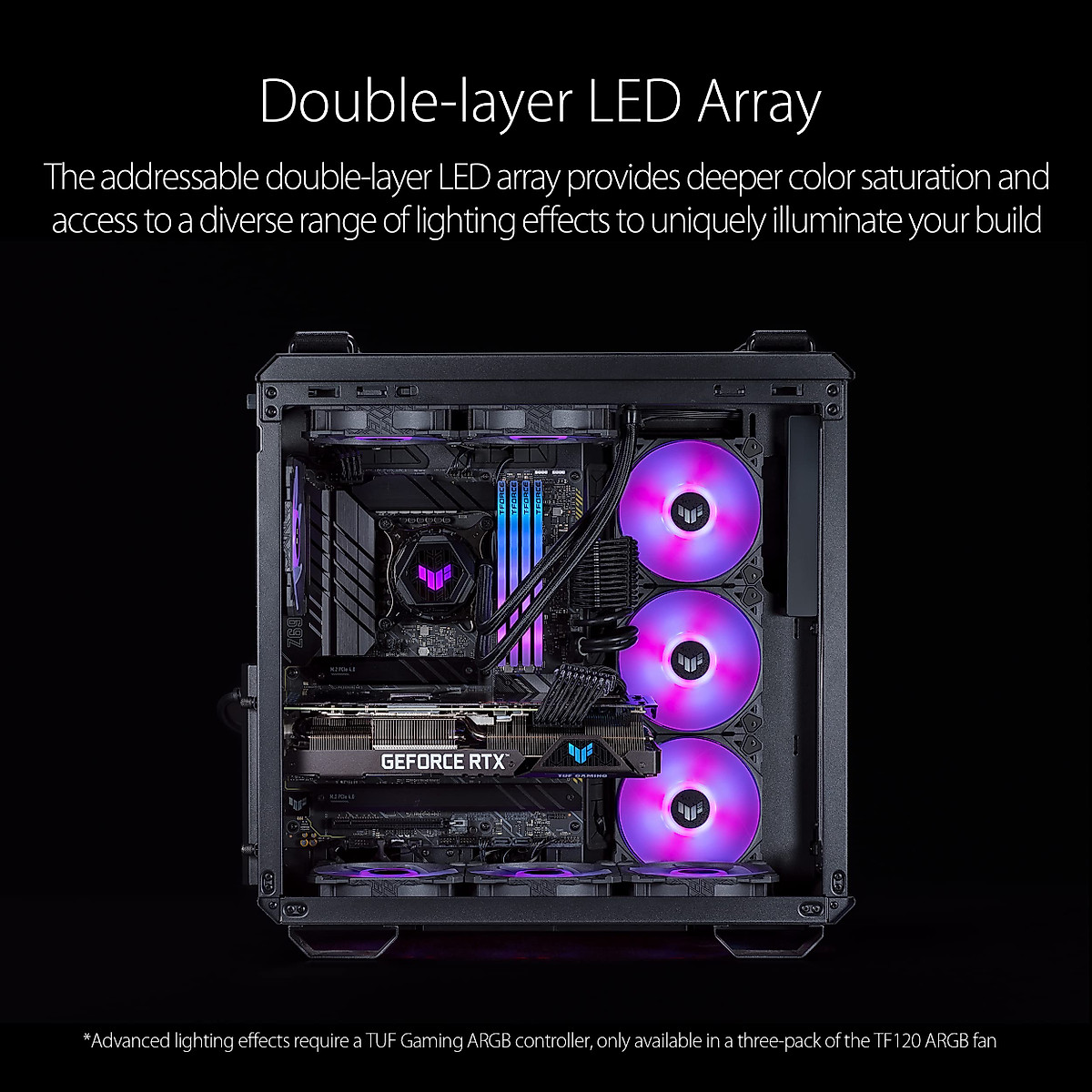 ASUS TUF Gaming TF120 ARGB Chassis Fan 3 Pack 3Pin Customizable LEDs, Advanced Fluid Dynamic Bearing, 120mm PWM Control, Anti-Vibration Pads, Double-Layer LED Array for Computer Case & Liquid Radiator
