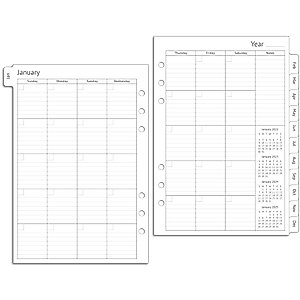 A5 Planner Inserts, Undated Weekly Planner Refills with Coated Monthly Tabs, Daily Schedule, Note Pages, Start Any Time
