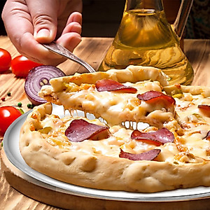 Worldity Pizza Serving Tray, 12 Inch Stainless Steel Pizza Pan, Food Grade Safe Pizza Pans, Round Pizza Tray for Oven, Pizza Plate for Pie, Cookie, Dishwasher Safe(4 Pack)