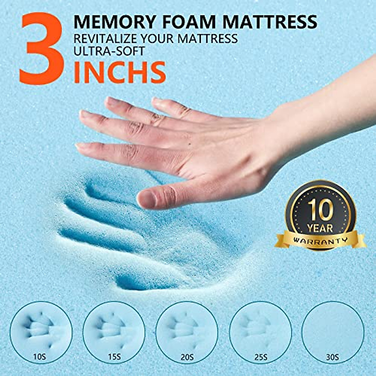 HARNY 3 Inch Gel Memory Foam Mattress Topper Queen Size, High Density Cooling Pad Pressure Relief Bed Topper for Back Pain, with Removable Breathable Soft Bamboo Cover, CertiPUR-US Certified