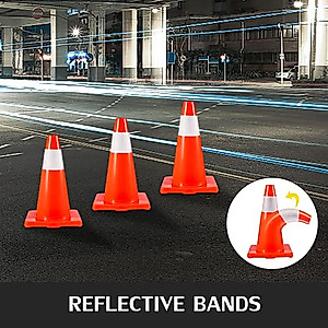 VEVOR 12Pack 18" Traffic Cones, Safety Road Parking Cones PVC Base, Orange Traffic Cone with Reflective Collars, Hazard Construction Cones for Home Traffic Parking