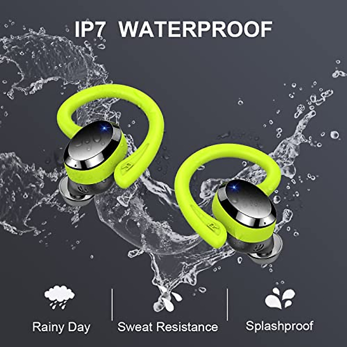 Wireless Earbud, Sport Bluetooth 5.3 Headphones with Earhooks Bluetooth Earbud in-Ear with Immersive Sound, Wireless Earphones IP7 Waterproof, Dual LED Display, 48H Playtime, Noise Cancelling, Running