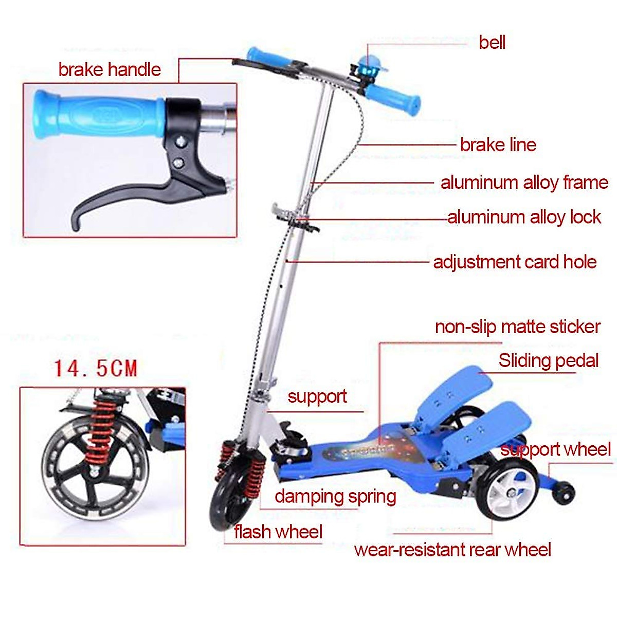 ygqtbc Three-Wheel Damping Double Pedal Scooter Children's Sports Scooter Emissions Kick Scooter for Kids 3 Wheel Scooter for Toddlers Girls & (Color : Pink)