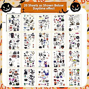 Temporary Tattoos for Kids, Glow Halloween Decorations Birthday Party Favors Supplies, Halloween Fake Tattoos Goodie Bag Fillers Games Accessories for Party