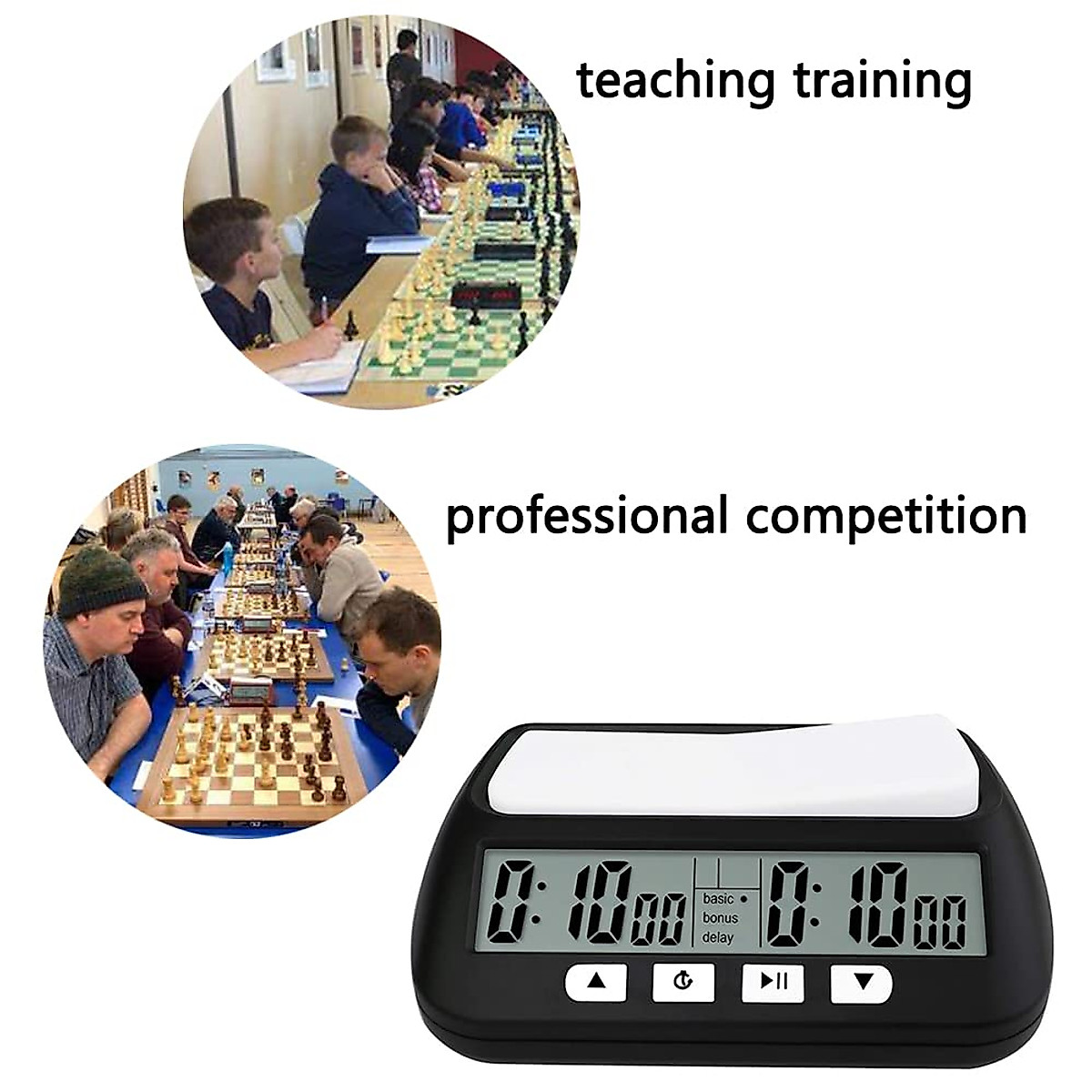 MOSTRUST Chess Clock Digital Chess Timer Professional for Board Games with Alarm, 3-in-1 Multifunction Portable Chess Clock, 2 AA Battery Included (Black)