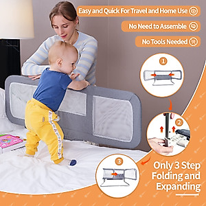 Bed Rail For Toddlers, Extra Long 41.3'' Baby Bed Rail Guard For Kids, 180° Up Side Down Foldable Portable Bed Fence, Infants Bed Guardrail For Travelling Hotel, Home, Full Twin Queen King Mattress