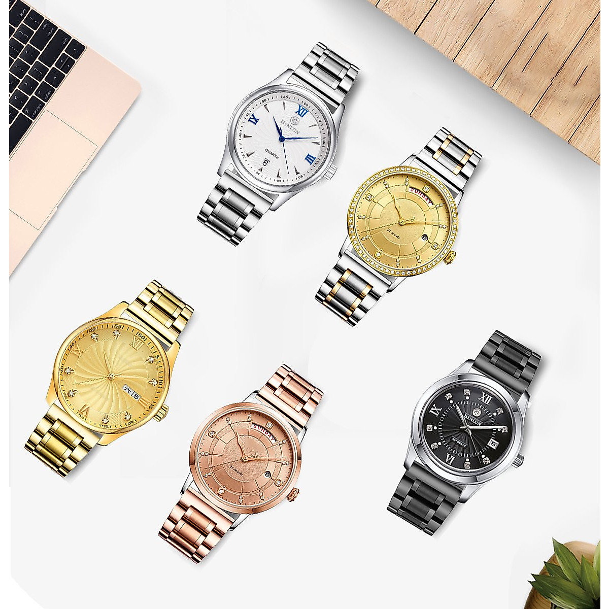 BINLUN Stainless Steel Watch Bands 12mm-24mm Universal Metal Replacement Watch Straps SmartWatch Bracelets Links Straight & Curved Ends Men Women 6 Colors(Silver,12mm)