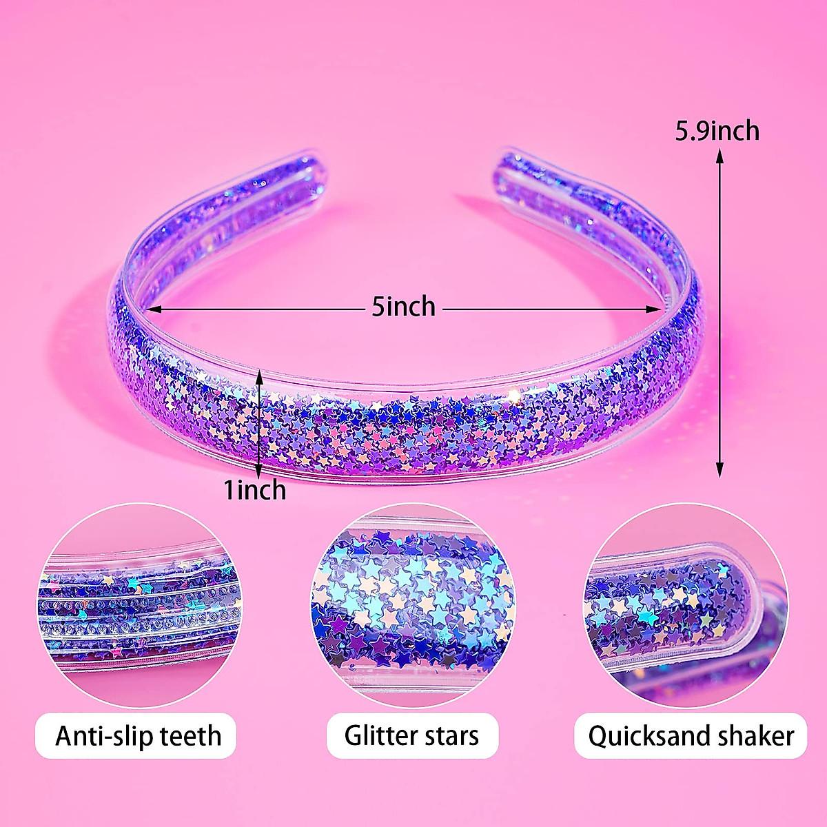 YQC Glitter Headbands for Girls -5Pcs Cute Sparkly Headband for Kids -Girl Shiny Stars Head Bands -Sequin Anti-slip Headband for Little Girl Hair Accessories (Clear)