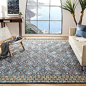 SAFAVIEH Aspen Collection Area Rug - 5' x 8', Blue & Gold, Handmade Boho Wool, Ideal for High Traffic Areas in Living Room, Bedroom (APN810M)