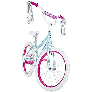 Huffy Illuminate 20” Girl’s Bike, Sky Blue Frame with Butterfly Graphics, Kickstand Included, Streamers and Chain Guard, White Tires and Pink Rims