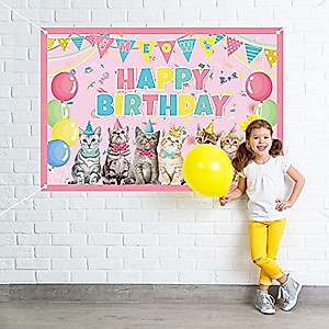 Cat Party Decoration Supplies - Cat Happy Birthday Backdrop Kitten Photography Background Cat Party Photo Backdrop for Pets, Cat Lover, Kids Cat Theme Birthday Party