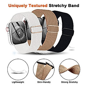 3 Pack Stretchy Nylon Band Compatible with Apple Watch Band 38mm 40mm 41mm for Women Men, Adjustable Sport Solo Loop Elastic Strap for iWatch Series Ultra/SE/8/7/6/5/4/3/2/1, White/Brown/Black