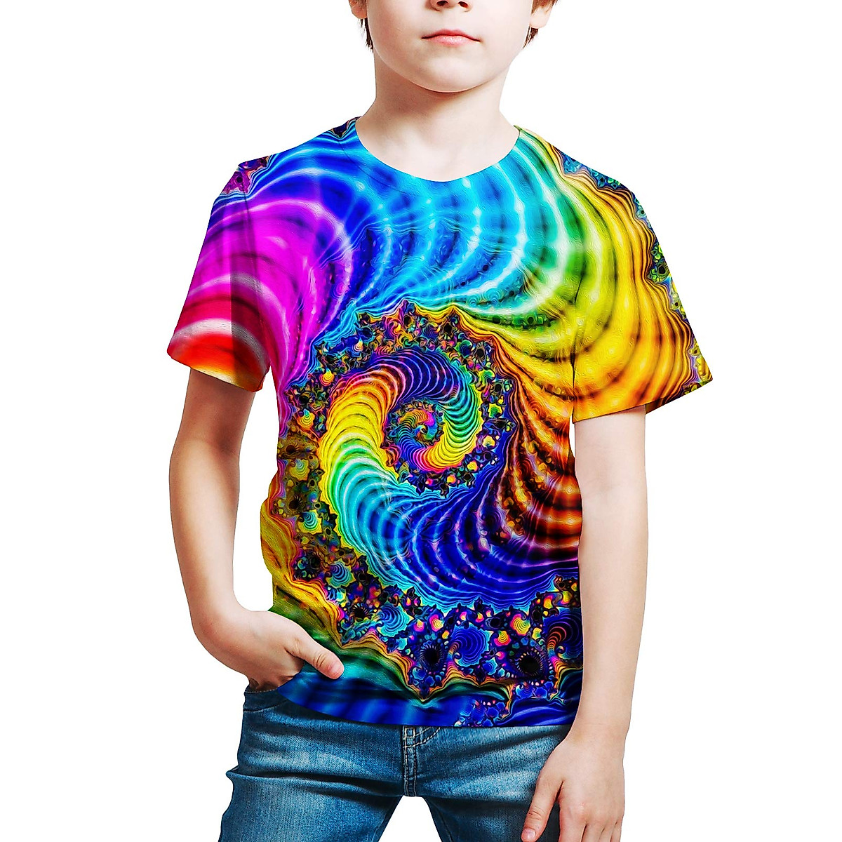 YAJOOEY Colorful 3D Tshirt for Boys Girls Tie Dye Print Cool Tee Shirts for Kids 8-10 Years