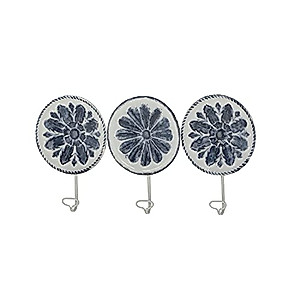 Deco 79 Contemporary Metal Floral Wall Hook 2"W x 11"H Dark Blue, White